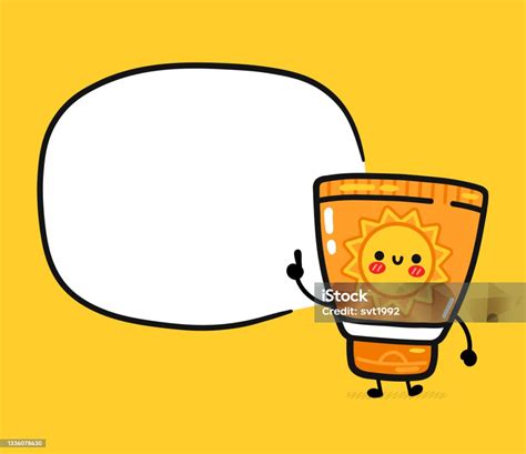 텍스트 상자와 귀여운 재미 Suncreen 튜브 벡터 플랫 라인 만화 가와이 캐릭터 일러스트 아이콘 흰색 배경에 격리 자외선 차단제 자외선 차단 크림 케어 자외선 차단 화면