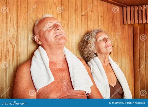 Senior Couple Enjoys Spa Sauna Stock Image Image Of Retirement