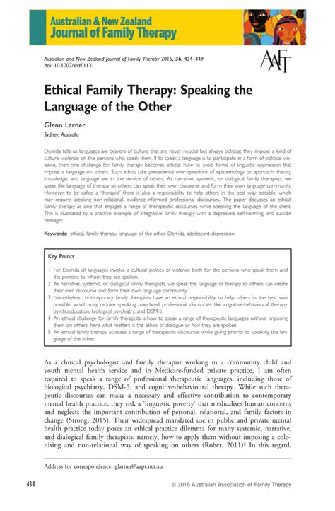 Pdf Relational Ethics And Systemic Therapy