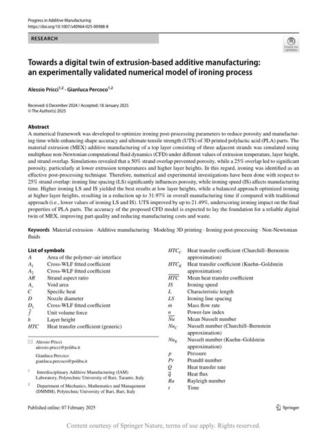 Pdf Towards A Digital Twin Of Extrusion Based Additive Manufacturing An Experimentally