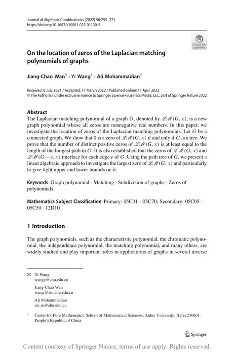 On The Location Of Zeros Of The Laplacian Matching Polynomials Of Graphs Request Pdf