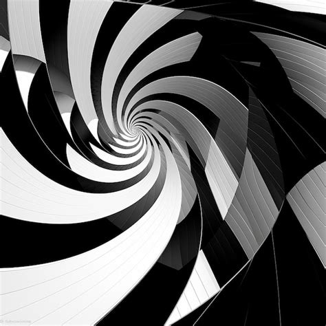 black and white digital art abstract spiral pattern in modern design