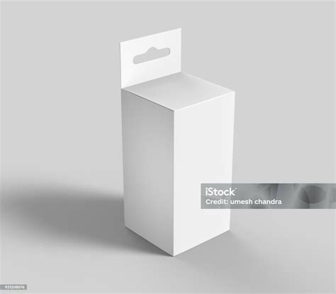항 모의 설계 및 디자인 프레 젠 테이 션에 대 한 탭 소매 상자 흰색 빈 골 판지 포장 상자 매달려 3d 렌더링 그림입니다 0명에 대한 스톡 사진 및 기타 이미지 Istock