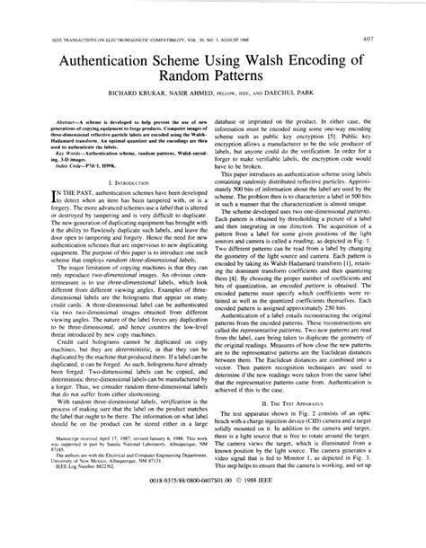 Pdf Authentication Scheme Using Walsh Encoding Of Random Patterns