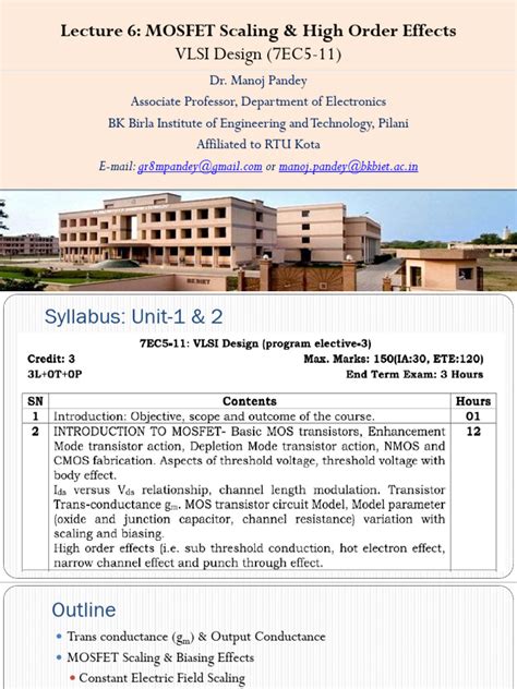 Lecture 6 Mosfet Scaling And High Order Effects Pdf Field Effect Transistor Mosfet