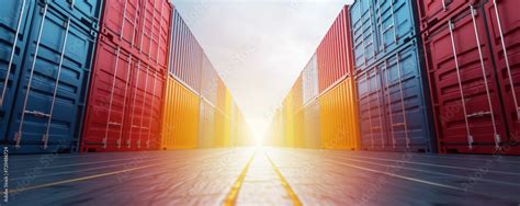 Stacked Cargo Containers In The Storage Area Of Freight Sea Port Terminal Concept Of Export