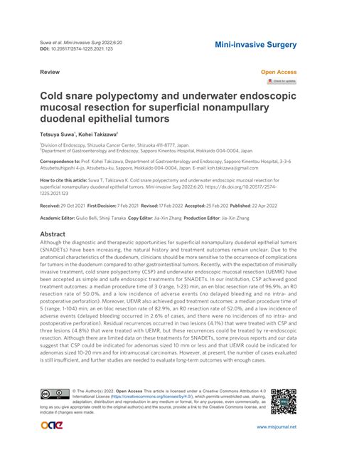 Pdf Cold Snare Polypectomy And Underwater Endoscopic Mucosal Resection For Superficial