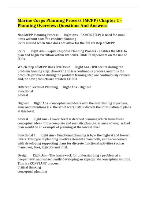 Marine Corps Planning Process Mcpp Chapter 1 Planning Overview Questions And Answers Mcpp