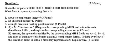 solved question 1 25 points given the bit pattern 0000 0000 0110