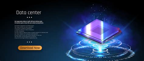 파란색 배경에 조명이 있는 미래형 마이크로칩 프로세서 양자 컴퓨터 3차원 형태에 대한 스톡 벡터 아트 및 기타 이미지 3차원