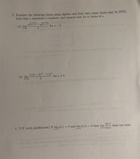 Solved Evaluate The Following Limits Using Algebra And Chegg