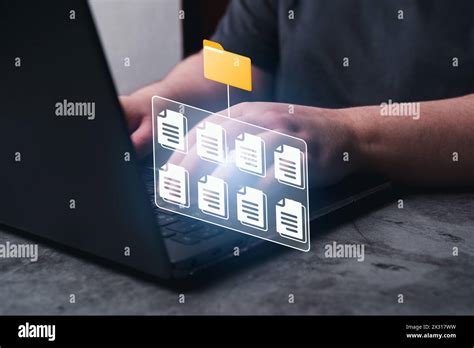 Businesswoman Using Laptop To Document Management System DMS Digital