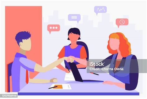 플랫 스타일 일러스트레이션입니다 상담 취업 면접 사무직 근로자 회의 직업박람회에 대한 스톡 벡터 아트 및 기타 이미지 직업박람회 경영자 고용과 노동 Istock
