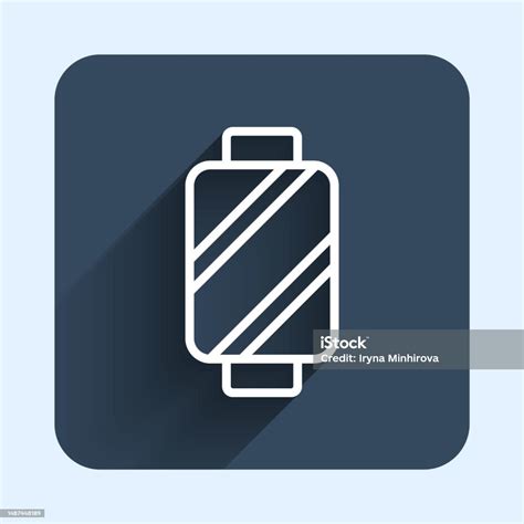 긴 그림자 배경으로 격리 된 스풀 아이콘의 흰색 선 바느질 스레드 원사 스풀 스레드 보빈 파란색 정사각형 버튼 벡터 건강관리와 의술에 대한 스톡 벡터 아트 및 기타 이미지