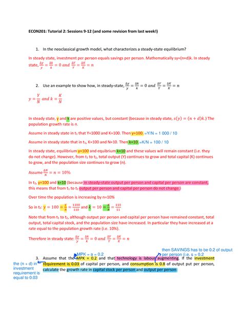 Tut Solutions ECON Tutorial Sessions And Some Revision From Last Week In The