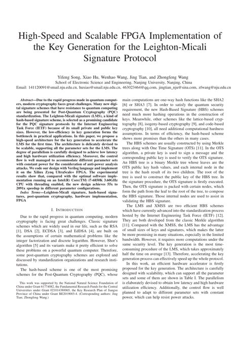 Pdf High Speed And Scalable Fpga Implementation Of The Key Generation