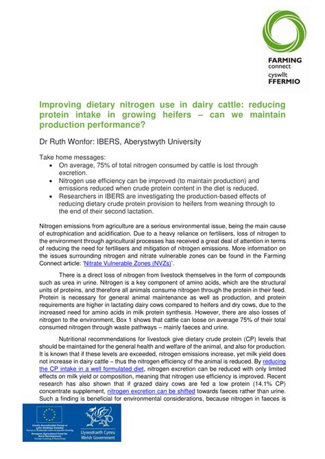 Pdf Improving Dietary Nitrogen Use In Dairy Cattle Reducing Protein Intake In Growing Heifers