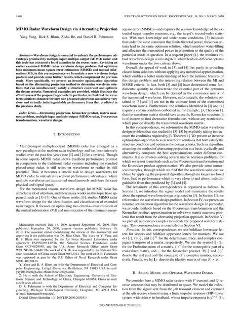 pdf mimo radar waveform design via alternating projection