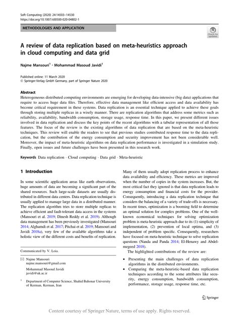A Review Of Data Replication Based On Meta Heuristics Approach In Cloud