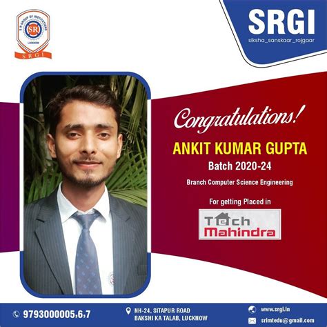 sr group of institutions lucknow on linkedin congratulations to ankit