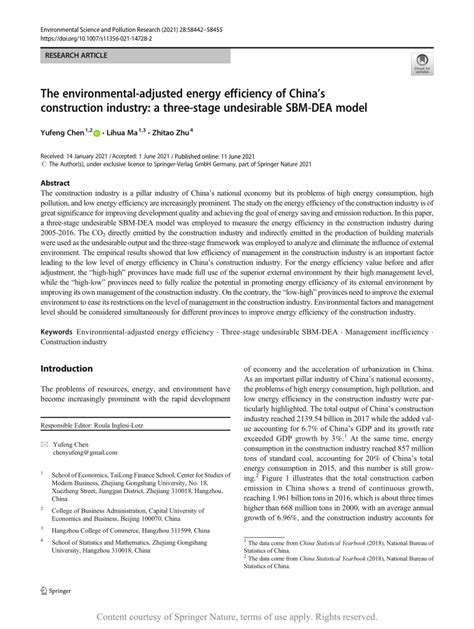 The Environmental Adjusted Energy Efficiency Of Chinas Construction