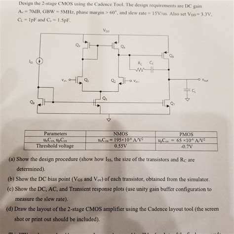 Design The 2 Stage CMOS Using The Cadence Tool The Chegg Com
