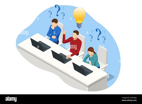 Isometric Faq Frequently Asked Questions Concept Woman And Man Ask Questions And Receive
