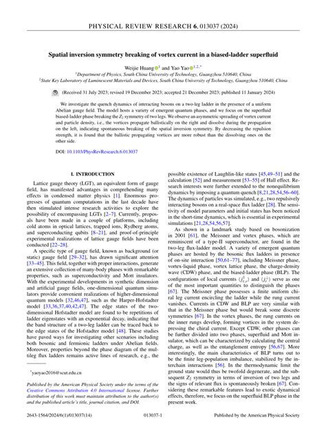 Pdf Spatial Inversion Symmetry Breaking Of Vortex Current In A Biased Ladder Superfluid
