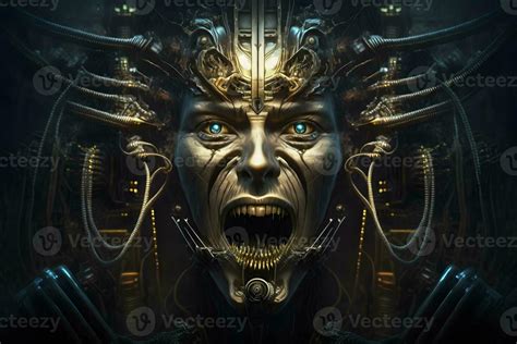 Dark Robotic Skeleton Science Fiction Screaming Robot Skull Connected