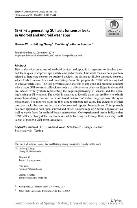 Sentinel Generating Gui Tests For Sensor Leaks In Android And Android