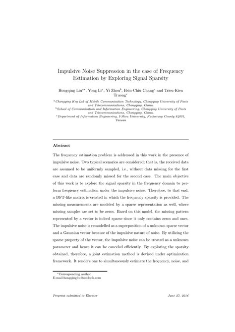 Pdf Impulsive Noise Suppression In The Case Of Frequency Estimation