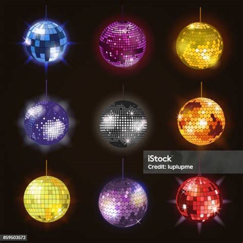 디스코 볼 디스코 텍 댄스 음악 파티 장비 벡터 일러스트 레이 션 파티 나이트 클럽 댄스의 거울에 대한 스톡 벡터 아트 및 기타