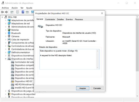 ‎dispositivo hid i2c error panel táctil no funciona dell technologies