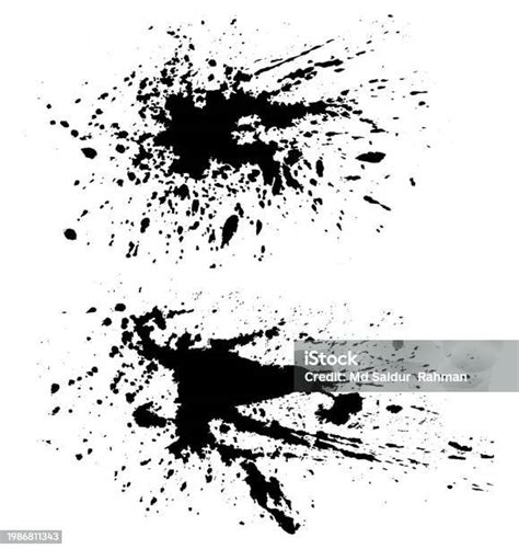 흰색 배경 벡터에 검은 잉크 얼룩 흰색 배경에 검은 잉크 튄 자국 그런 지 브러시 스트로크 벡터 일러스트 레이 션 페인트 튄 흑백 그림 0명에 대한 스톡 벡터 아트 및 기타