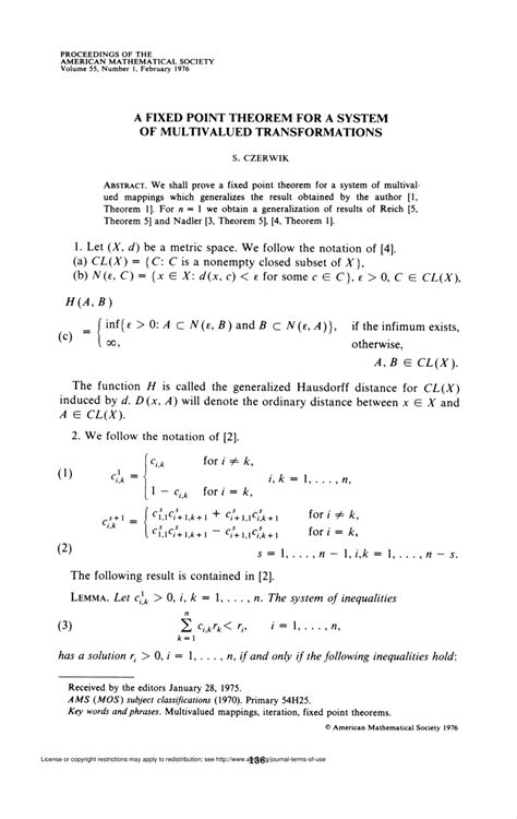 Pdf A Fixed Point Theorem For A System Of Multivalued Transformations