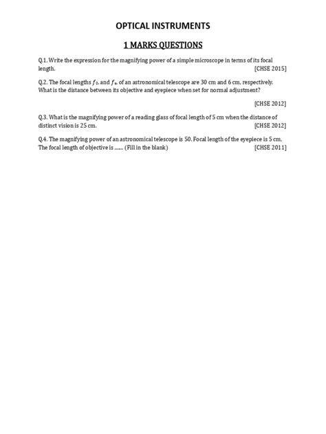 Class 12th Optical Instruments Puts Pdf