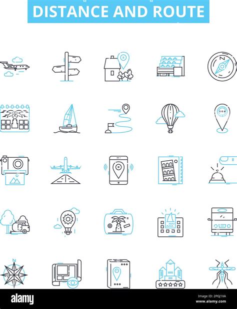 Distance And Route Vector Line Icons Set Distance Route Tracking Map Measurement Path