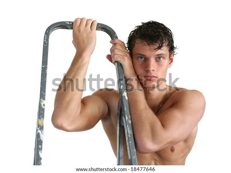 Sexy Muscular Man Leaning On Stepladder Stock Photo 18477646 Shutterstock