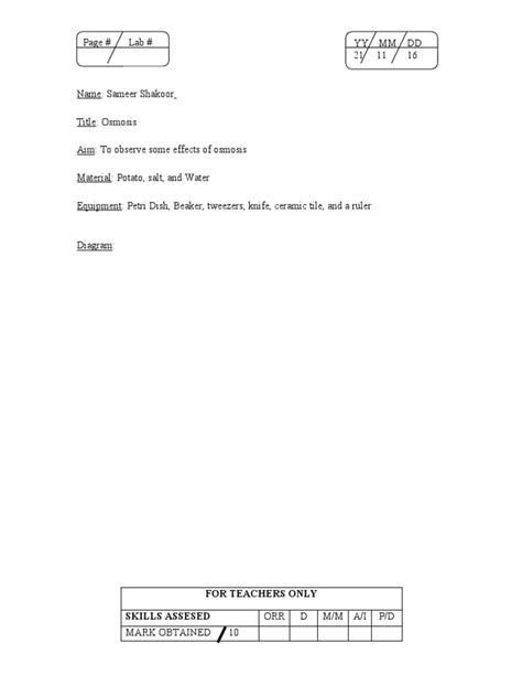 Sba Lab Template Pdf Osmosis Physical Sciences