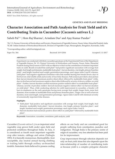 Pdf Character Association And Path Analysis For Fruit Yield And Its