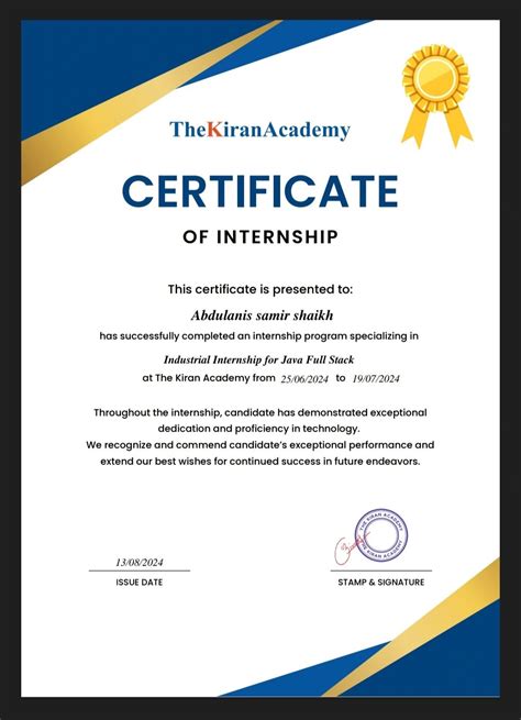 Abdulanis Shaikh On Linkedin Javafullstack Internship Kiranacademy Learning