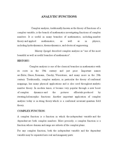 Analytic Functions Pdf Complex Analysis Holomorphic Function