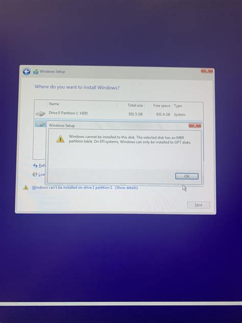 can t select drive to install windows r windows10