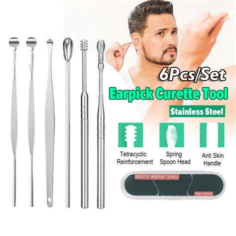 6pcs Earpick Set Earwax Removal Kit Curette Stainless Steel Ear Wax