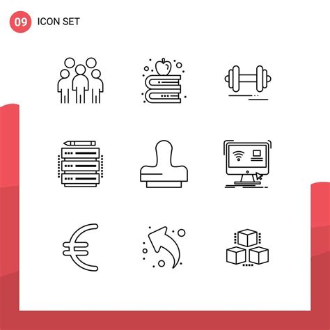 Group Of 9 Modern Outlines Set For Press Server Dumbbell Rack Edit Editable Vector Design