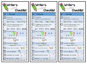 Writer S Visual Editing Checklist By Sunshine On A Cloudy Day TPT