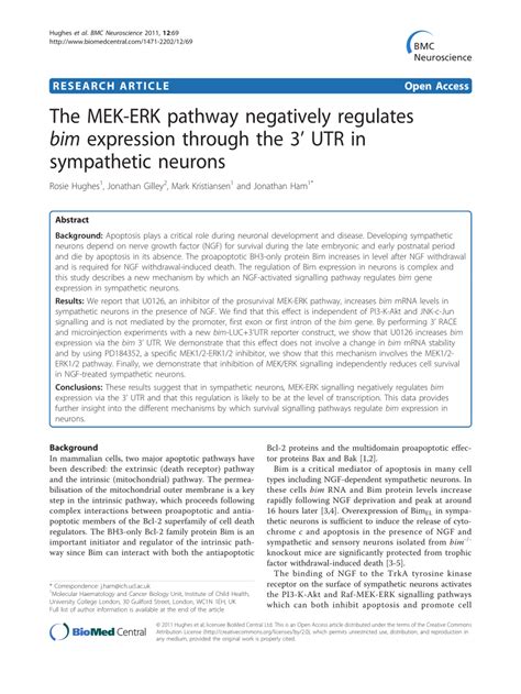Pdf The Mek Erk Pathway Negatively Regulates Bim Expression Through