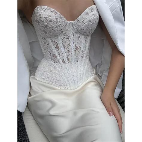 Steel Bone White Lace Corset V Neck Top Overbust Sexy Sheer Bustier