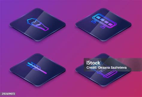 세트 아이소 메트릭 라인 맥주 한 잔 쌀 밀 옥수수 귀리 호밀 보리 맥주와 금속 맥주 통이 새겨진 거리 간판으로 설정된 시리얼 파란색 사각형 버튼입니다 벡터 3차원 형태에