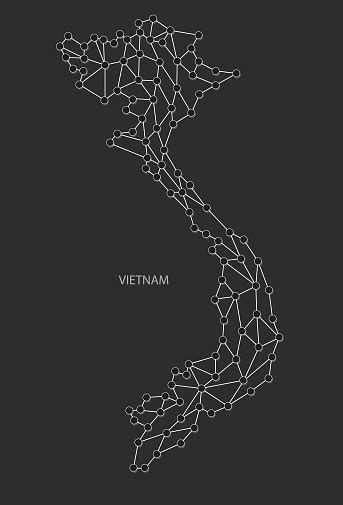 베트남지도 포인트는 검은 색 배경에 비늘 와이어 프레임 다각형 네트워크 화이트 라인 도트 및 그림자 점 개념에 대한 스톡 벡터 아트 및 기타 이미지 Istock